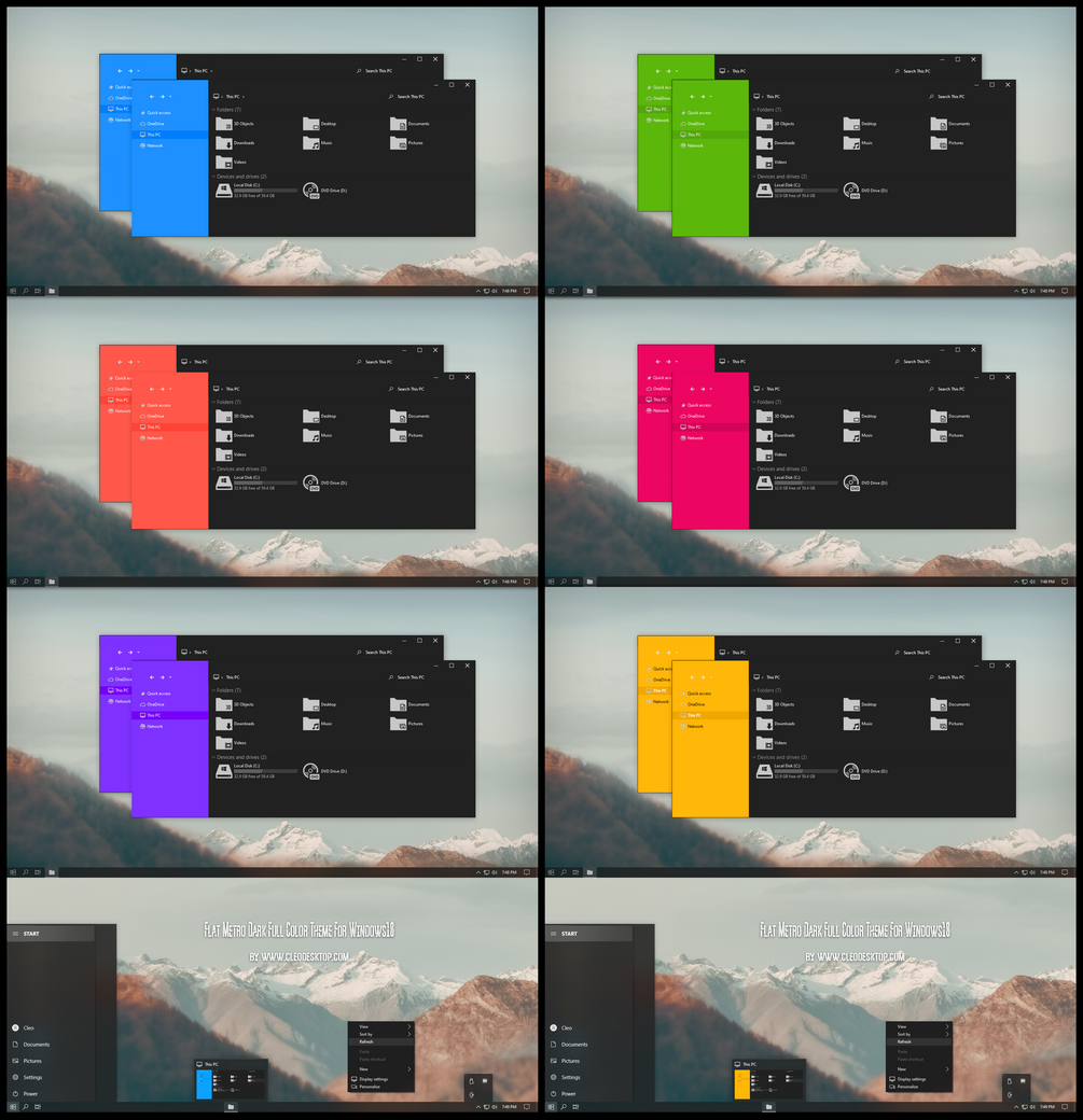 Flat Metro Dark Full Color Theme For Windows 10