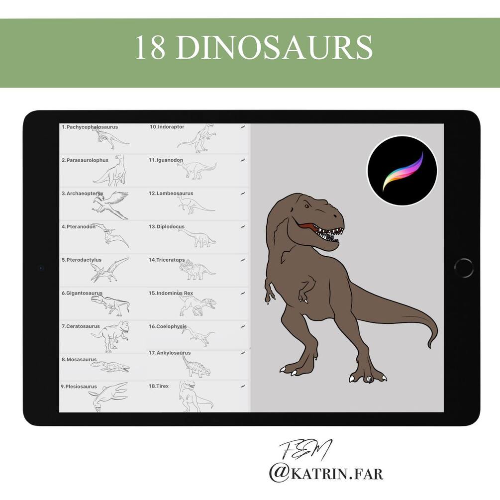 Dinosaurs stamps brushes for procreate