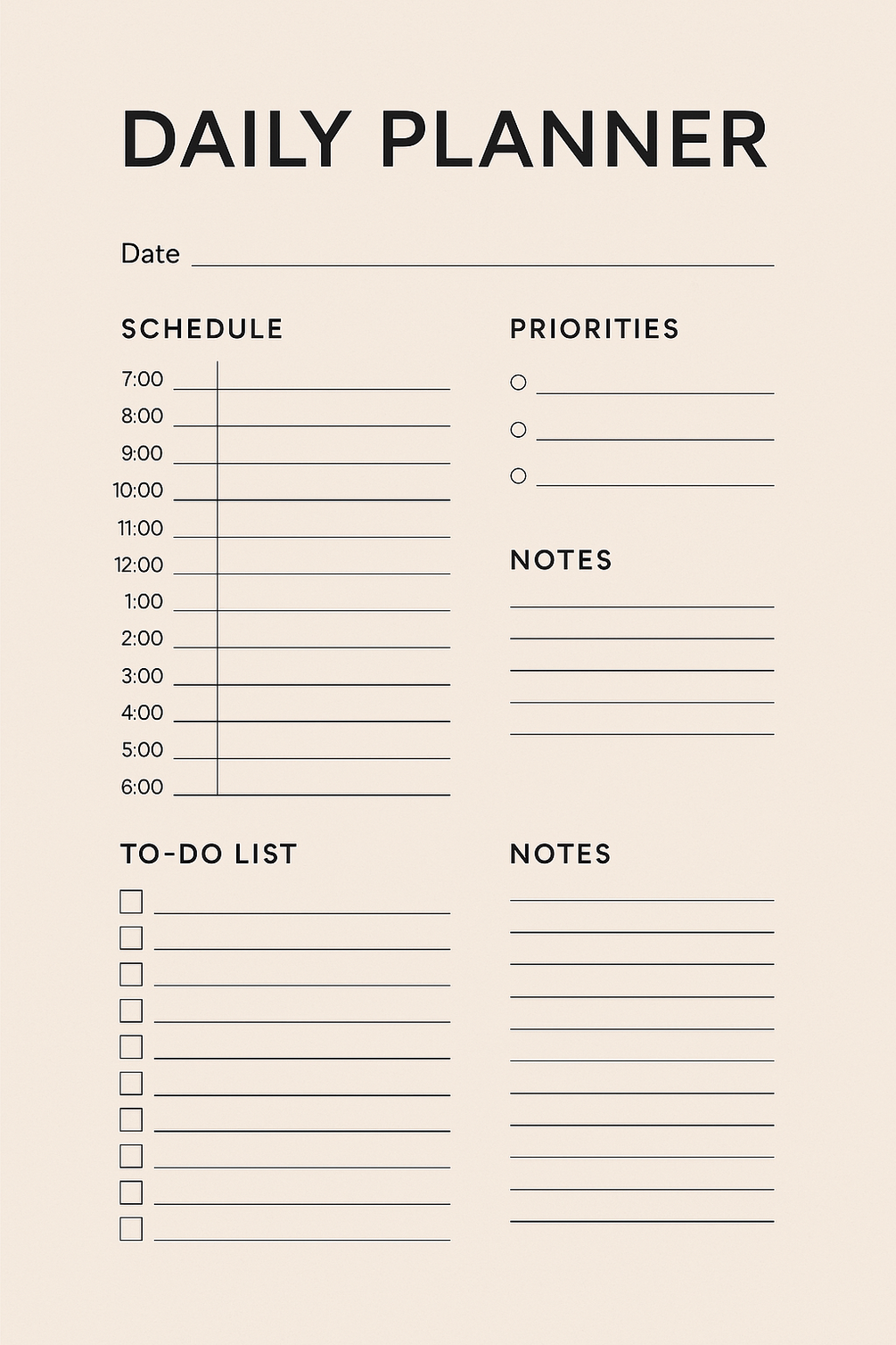 Minimalist Daily Planner | Printable PDF for Productivity & Focus