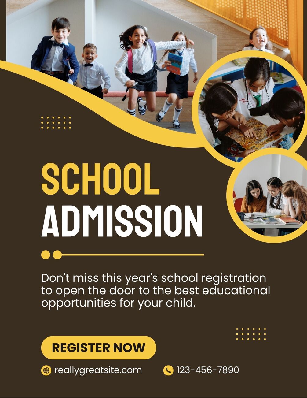 Brown and Yellow Modern School Admission Flyer
