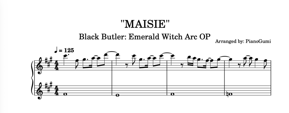 Black Butler: Emerald Witch Arc OP - "MAISIE" - EASY Piano Sheet Music