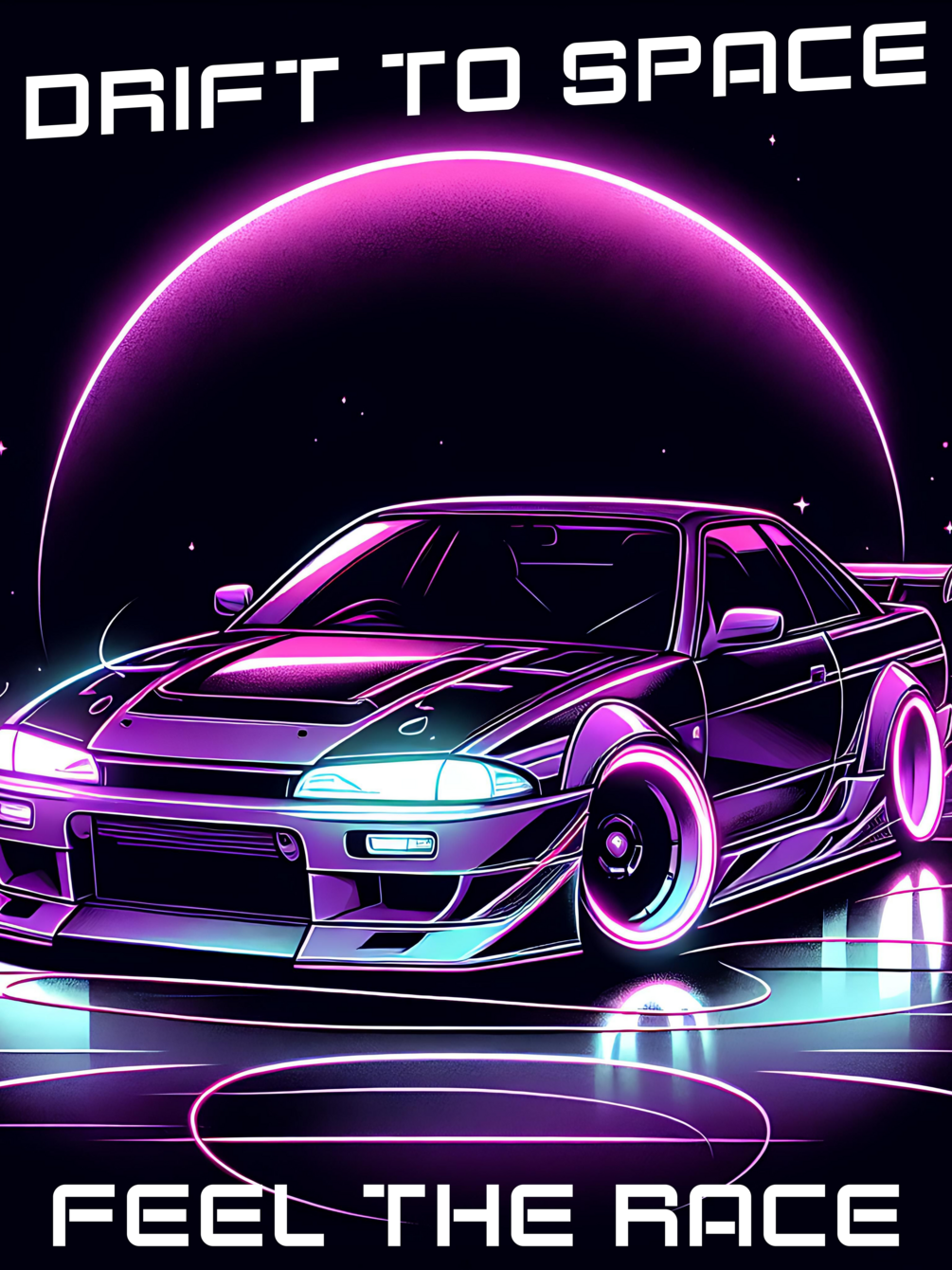 🚗💜 Drift to Space – Neon Synthwave Car Digital Art Print