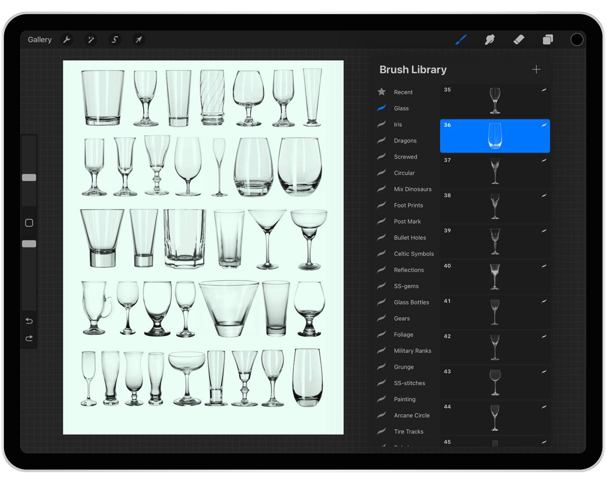 56 Procreate Glass Stamp Brushes Collection
