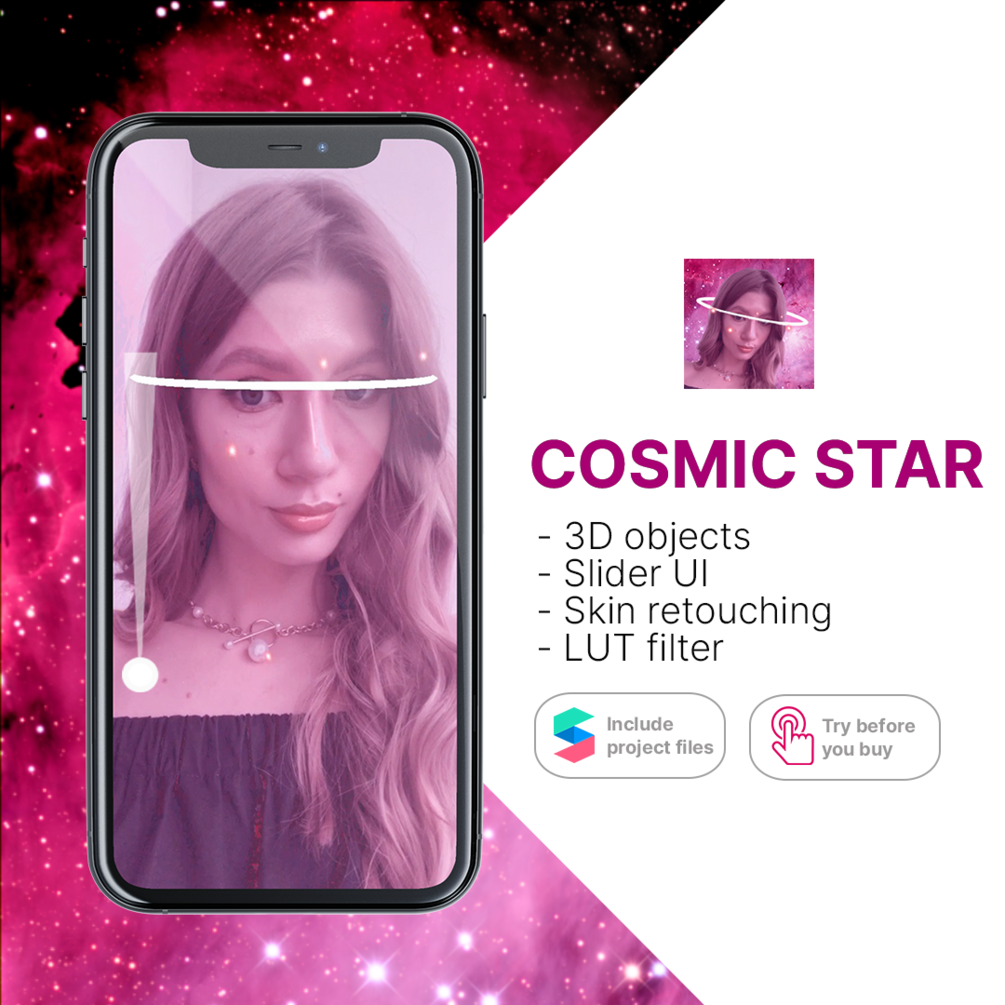 Effect «COSMIC STAR» + 3D Objects + Slider UI (for Instagram)