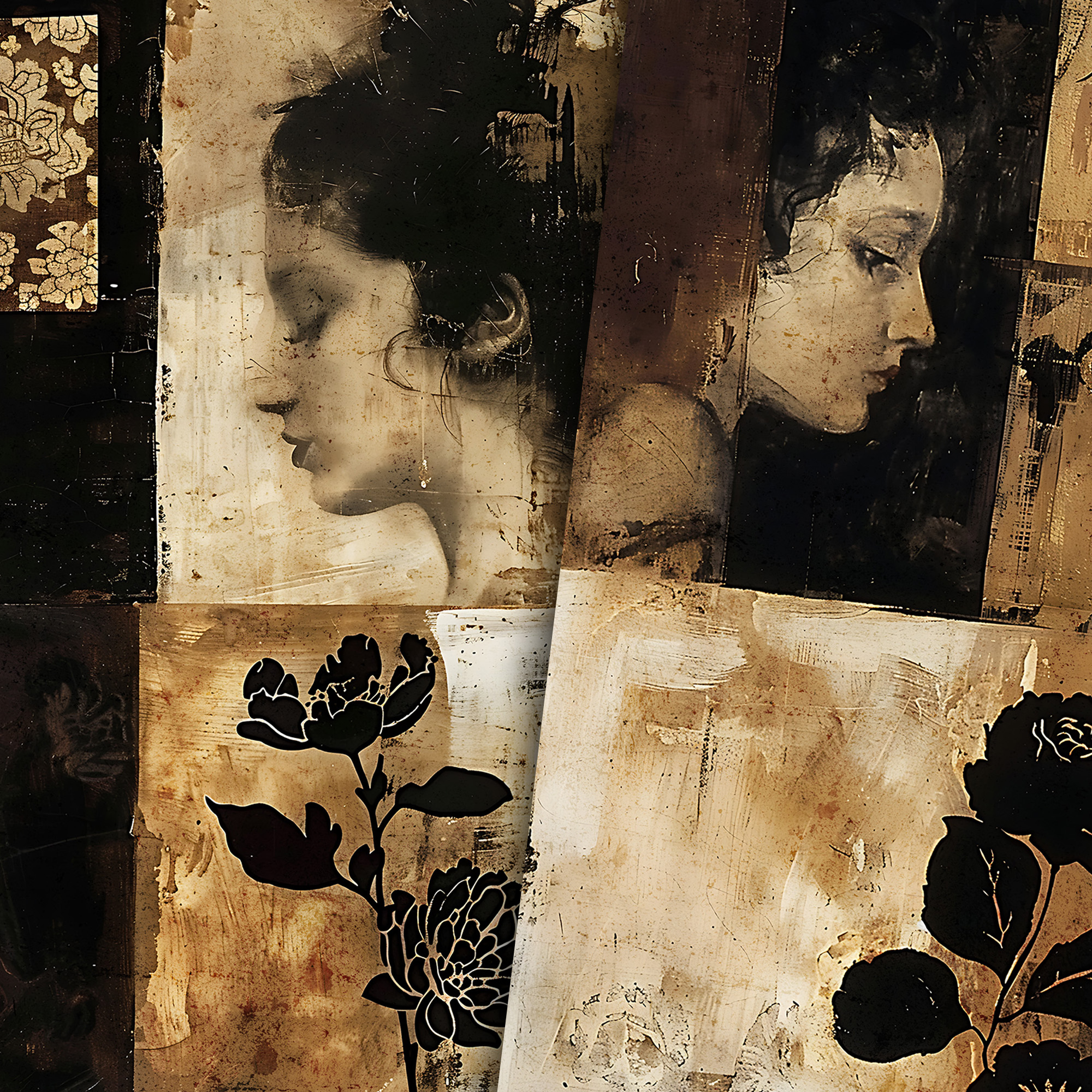 16 pc Gold Color Block Patch Lady Portrait Collage Printable Junk ...