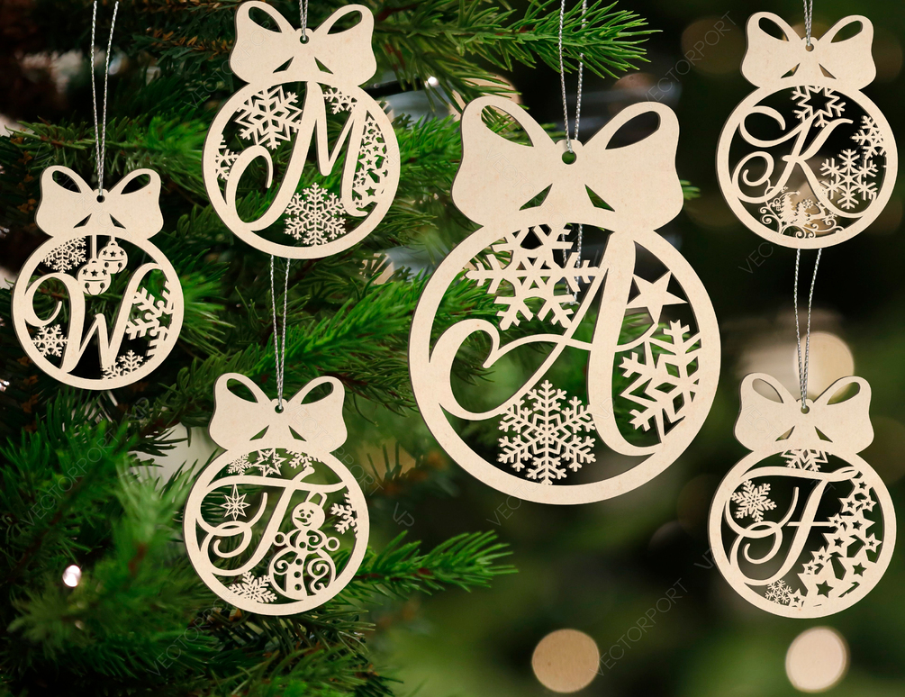 15 Christmas balls Tree Decorations Alphabet letters Hanging Bauble ...