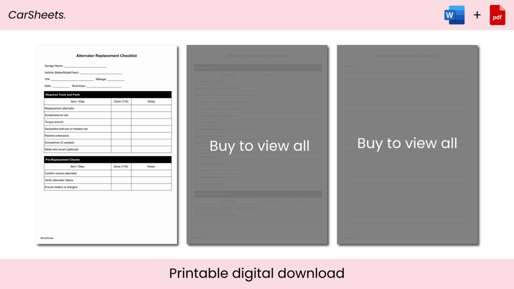 Alternator Replacement Checklist - ©CarSheets