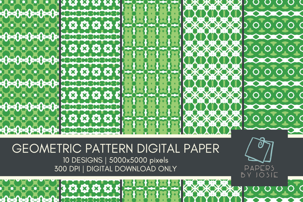 White and Green Geometric Pattern Digital Paper