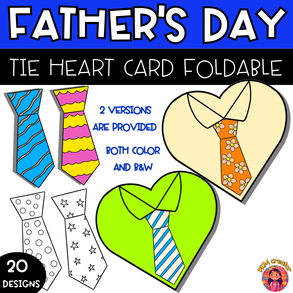 Father's Day Tie Heart Card Coloring Page Fold Card Craft Template For Dad