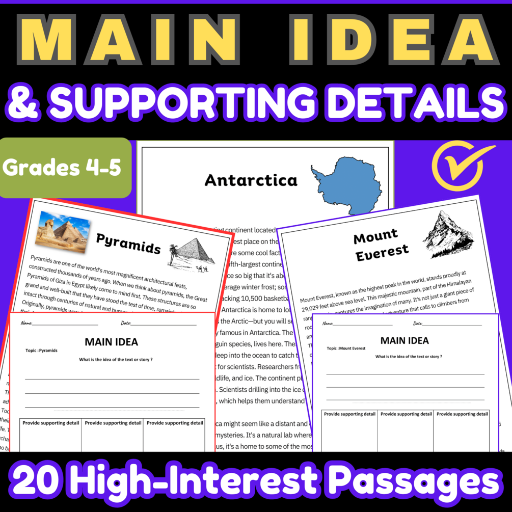 Main Idea and Supporting Details Passages With Graphic Organizers