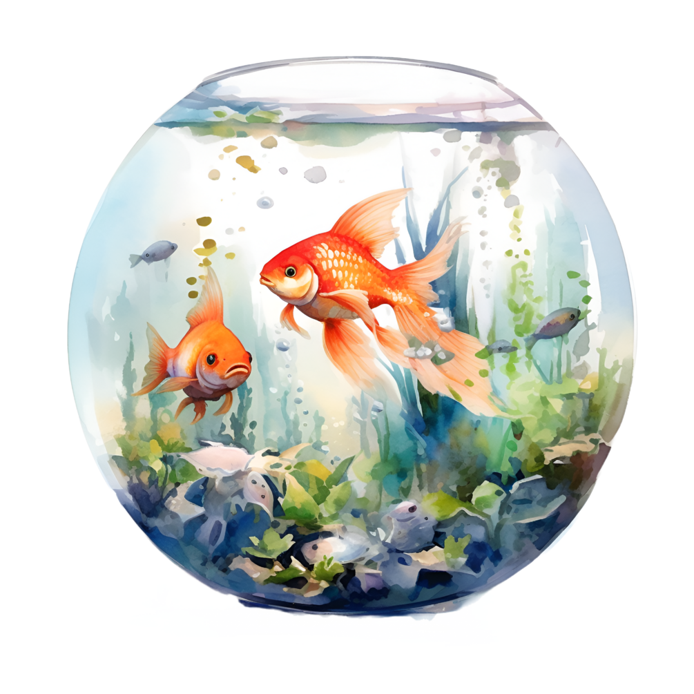 Goldfish Fish Bowl Watercolor Clipart