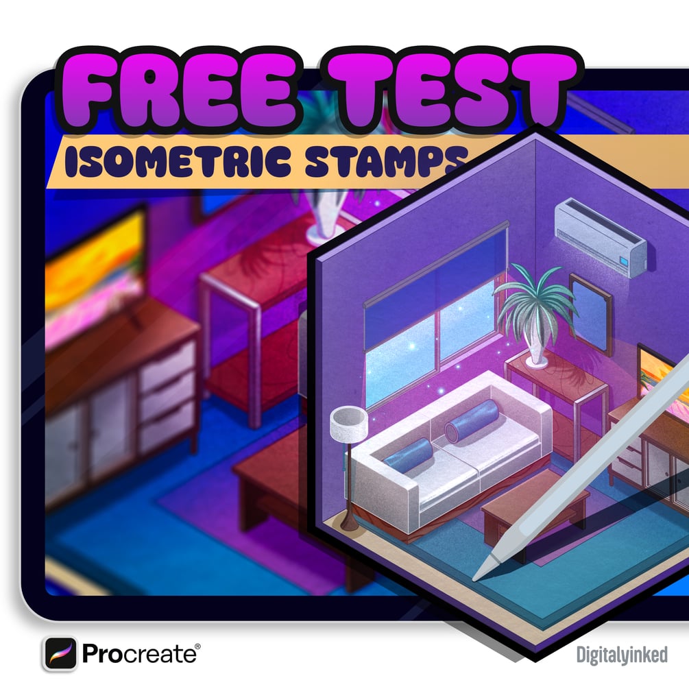 FREE Test Isometric Procreate Brush Stamps | DIGITAL DOWNLOAD
