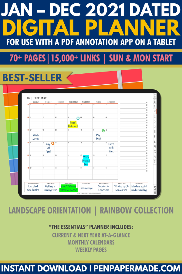 Rainbow Digital Planner | The Essentials - Month & Weeks | White ...
