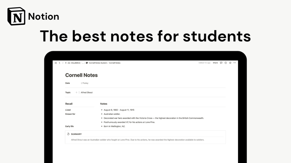 Cornell Notes | Notion Template - FREE!