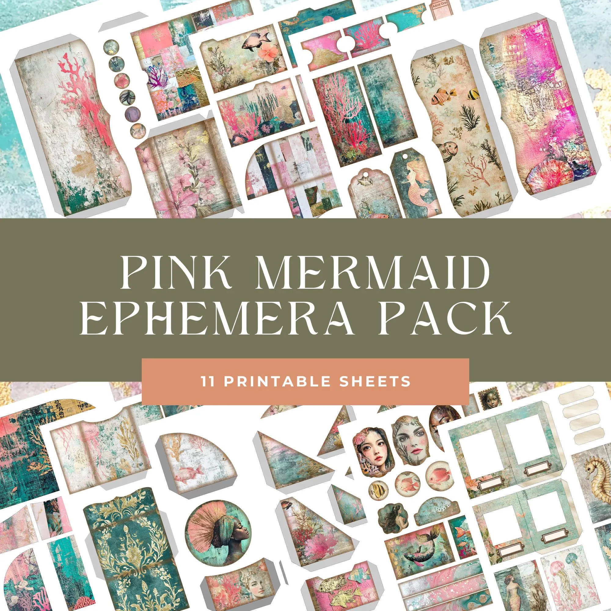 Printable Ephemera Pack - Ethereal Pastel Mermaids