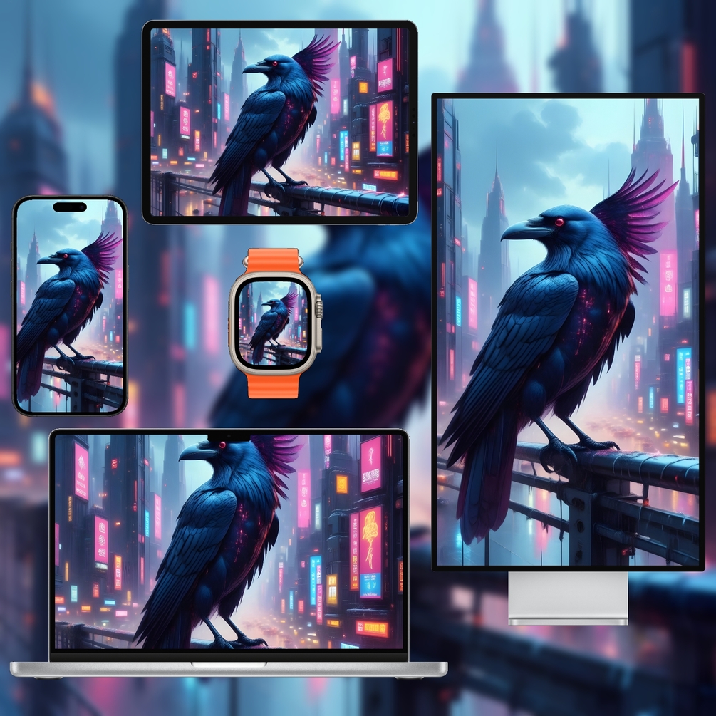 Cyberpunk Raven Custom-Fit Digital Art Pack – Neon Sci-Fi Majesty