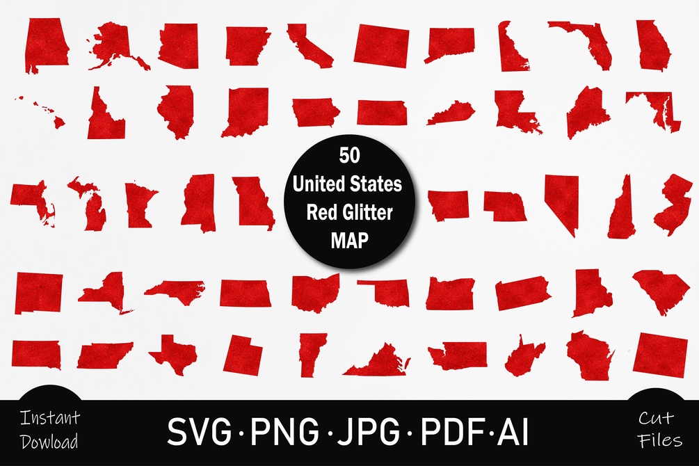 50 United States Red Glitter Map Png