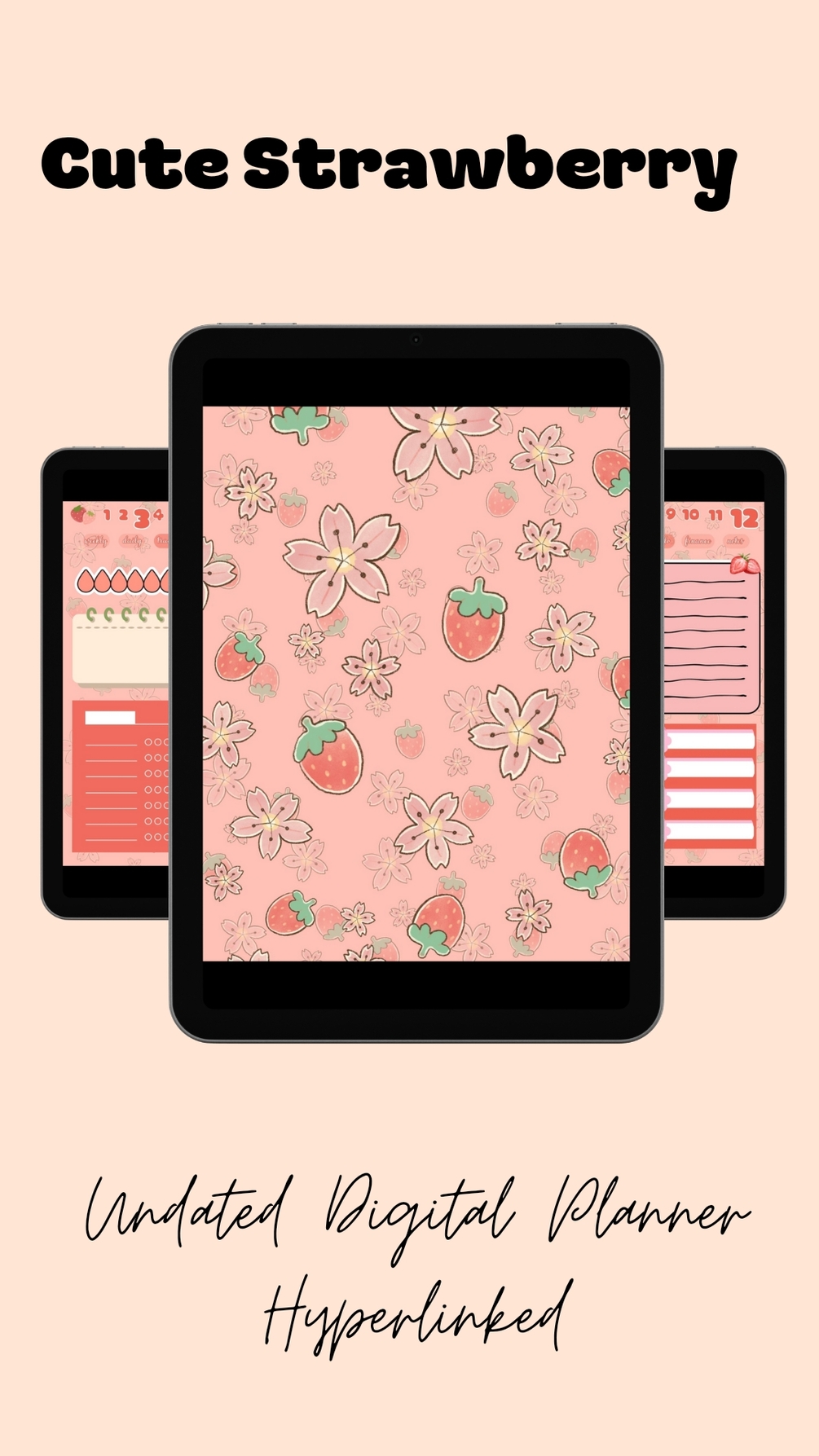 Cute Strawberry Undated Planner Hyperlinked