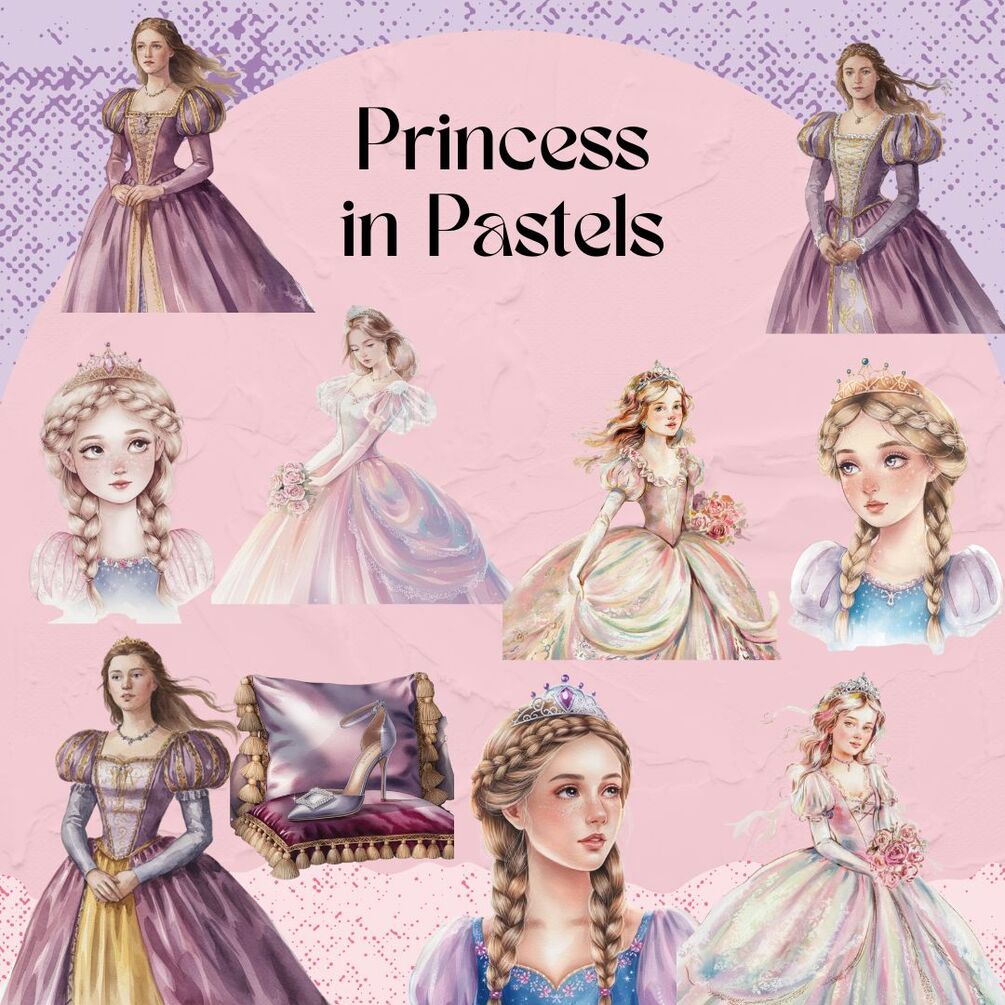 Clipart Watercolor Princess in Pastel Theme
