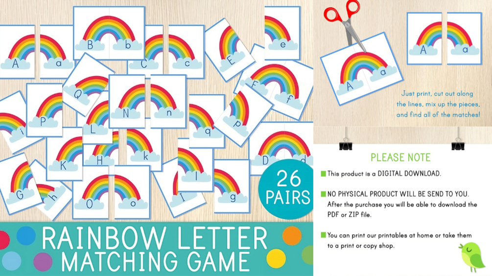 Rainbow Letter Matching Game, ABC Puzzles, Preschool, Kindergarten ...
