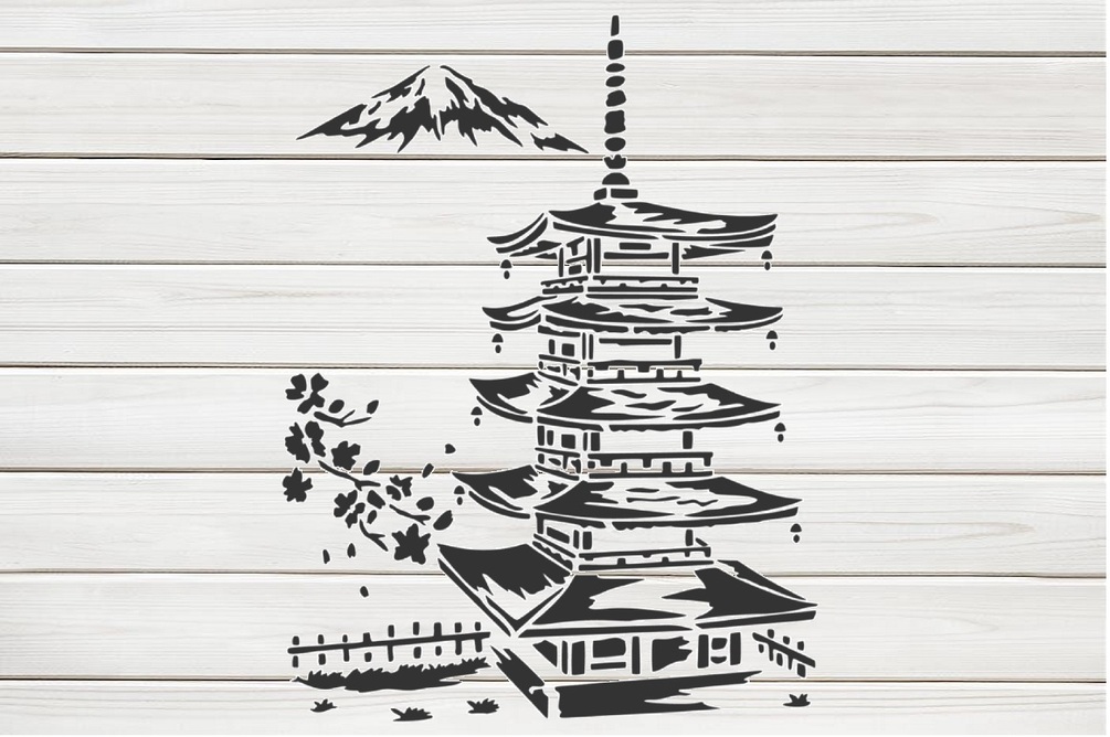 Japanese Zen Temple Stencil Model Image design print Digital Download ...