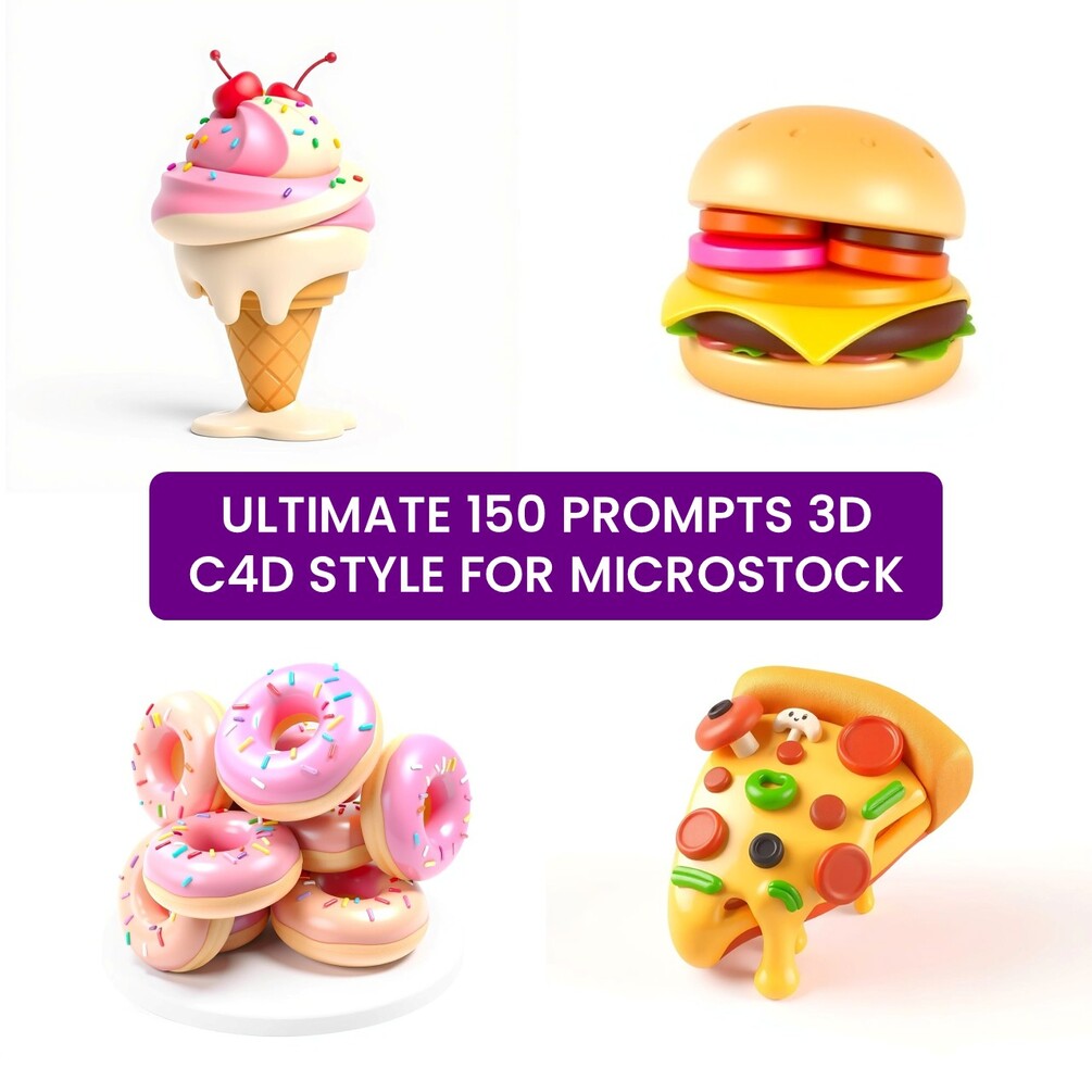 Ultimate 150 Prompts AI Image Generated 3D C4D Style for Microstock