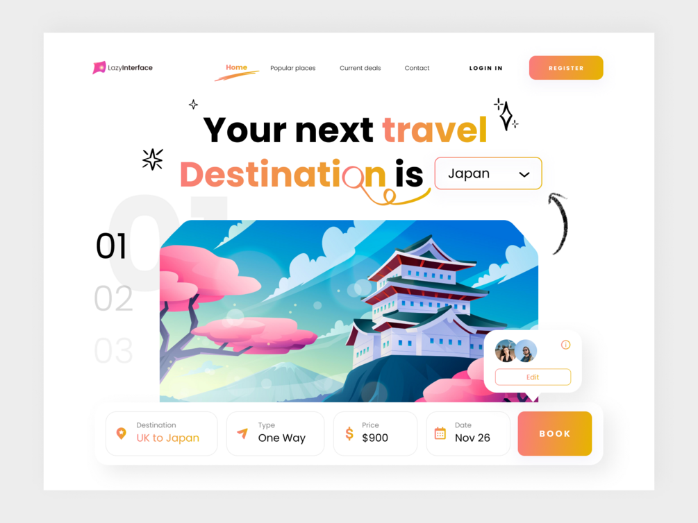Travel hero landing page UI KIT