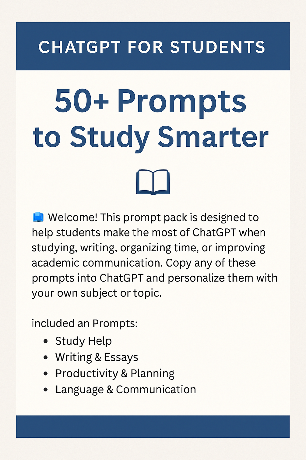Ebook ChatGPT for Students: 50+ Prompts to Study Smarter