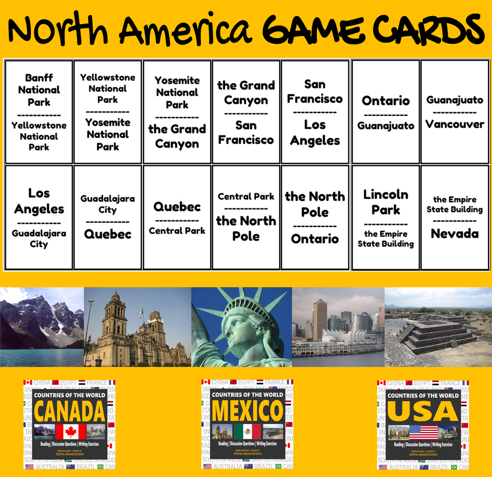 North America Game Cards – ESL Grammar Practice