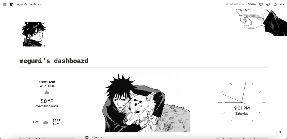 Notion Template - Jujutsu Kaisen - Megumi Fushiguro (Light Mode)