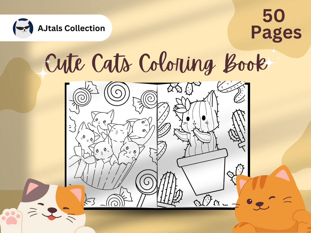 Cute Cats Coloring Book - 50 Pages of Adorable Feline Fun | Printable ...