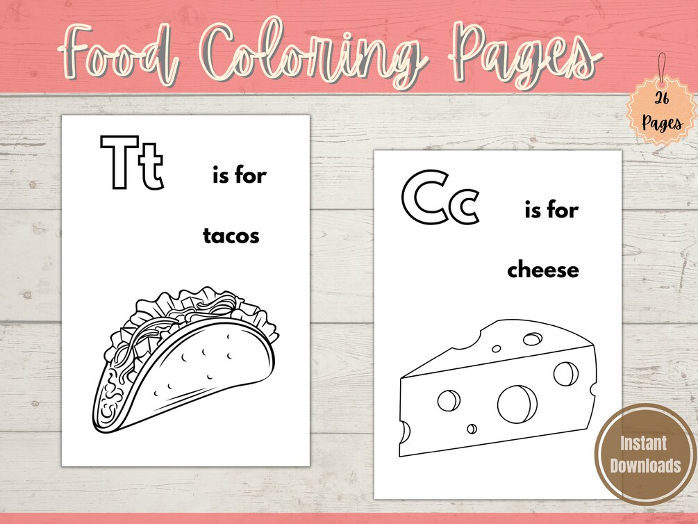 Alphabet Coloring Page, Printable Food Alphabet Coloring Page, 26 ...
