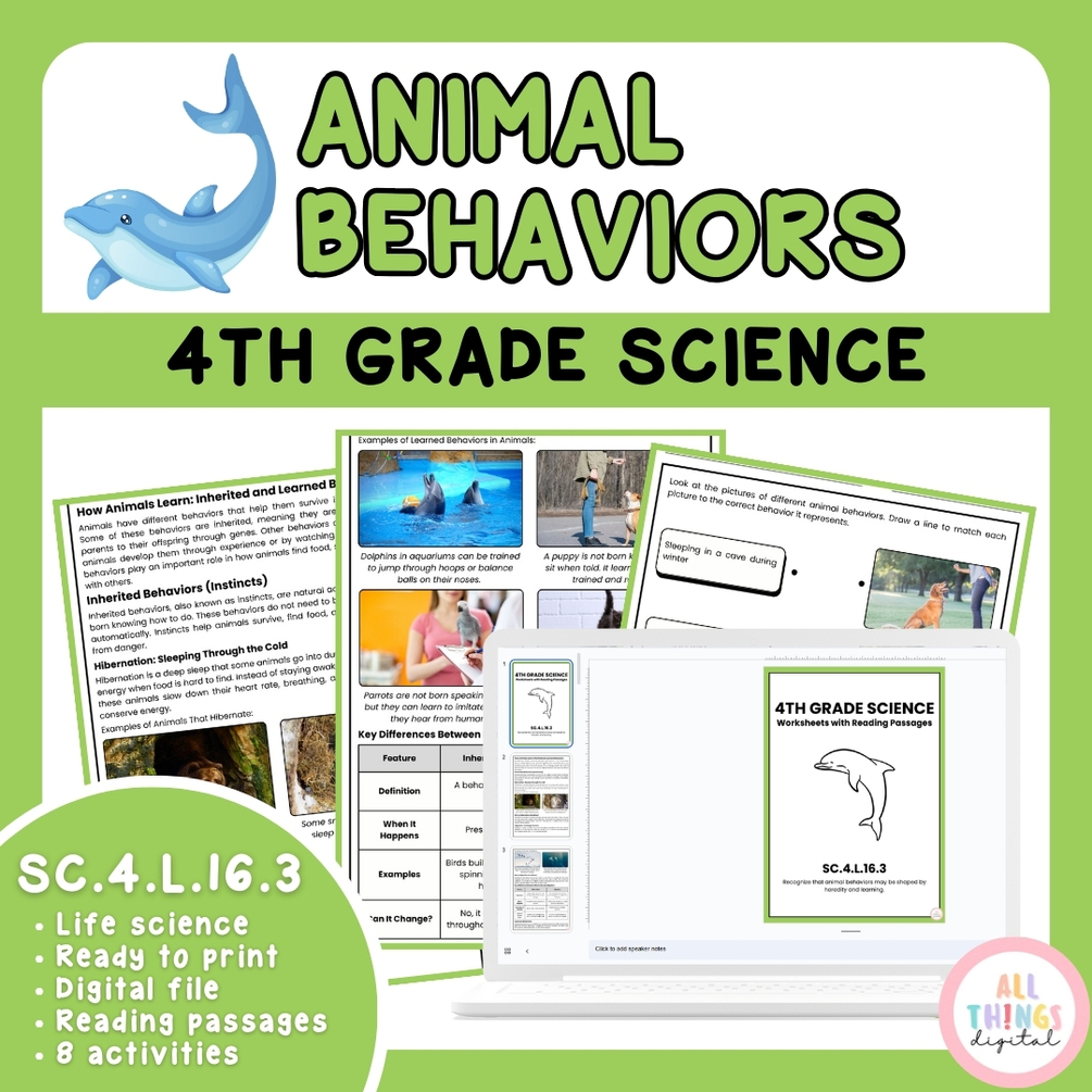Animal Behaviors SC.4.L.16.3 4th Grade Life Science Activity & Answer Key