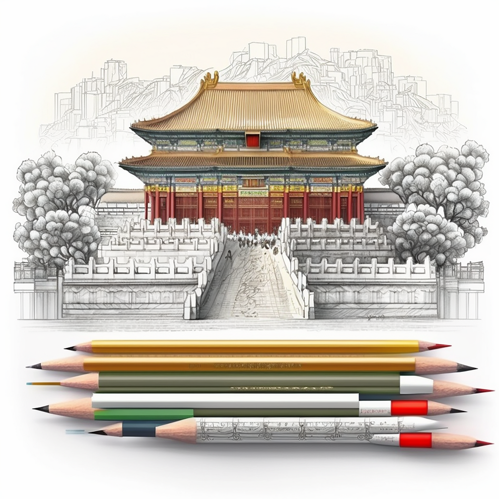 coloring book : The Forbidden City in Beijing, China