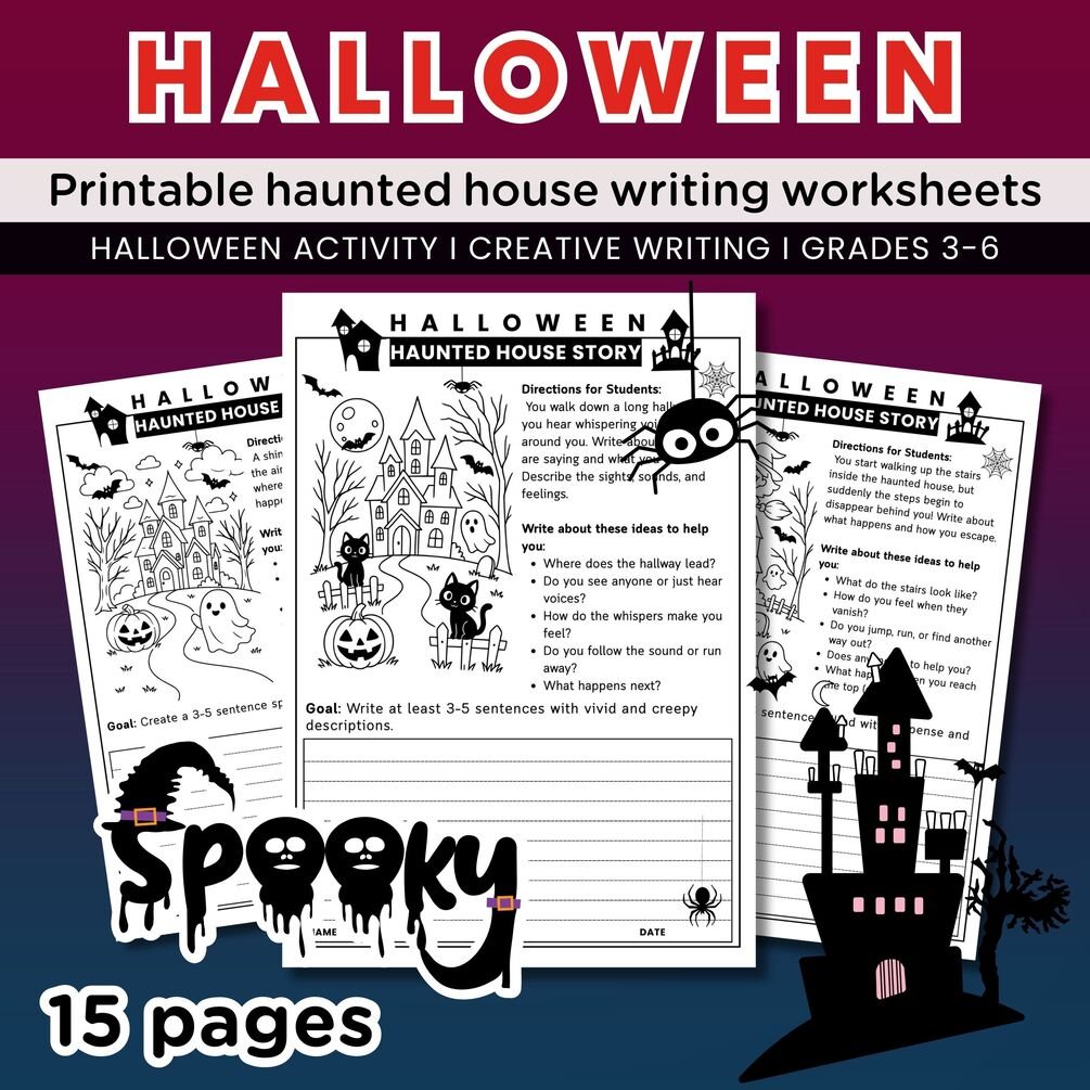 Halloween Haunted House Writing Prompts worksheets for grades 2-6 ...