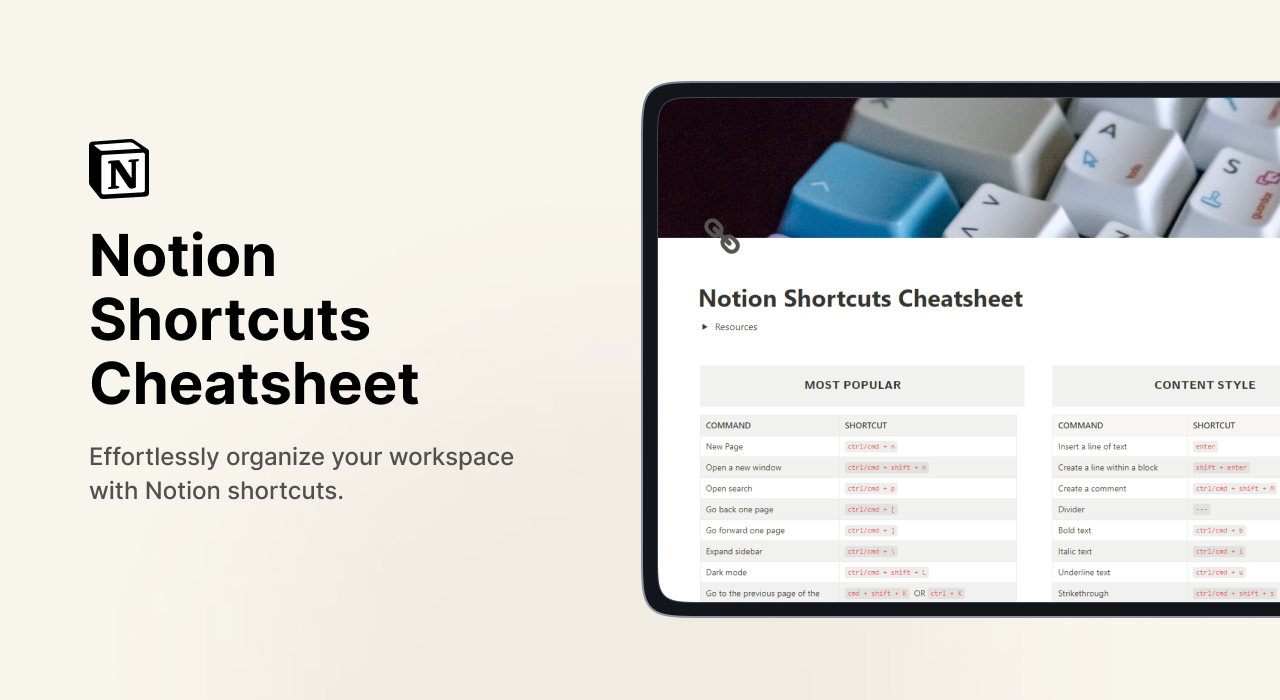100+ Notion Shortcuts Cheatsheet - Notion Circles