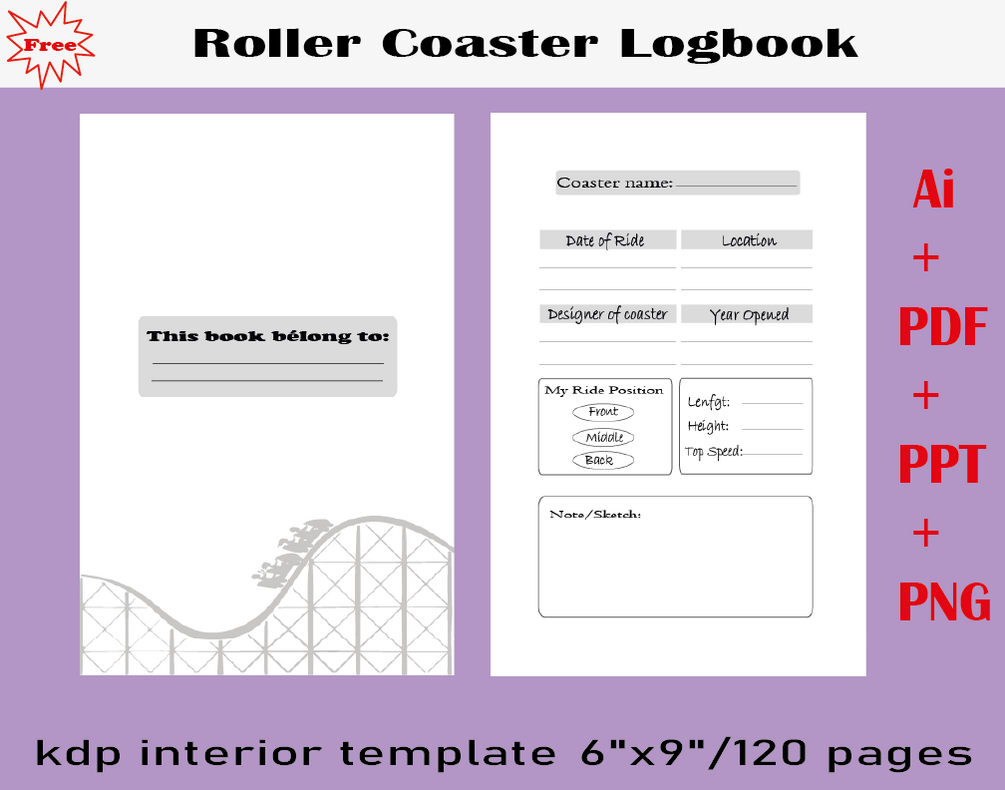 Roller Coaster logbook kdp interior template