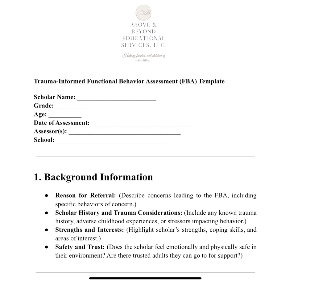 Trauma-Informed Functional Behavior Assessment Outline Template