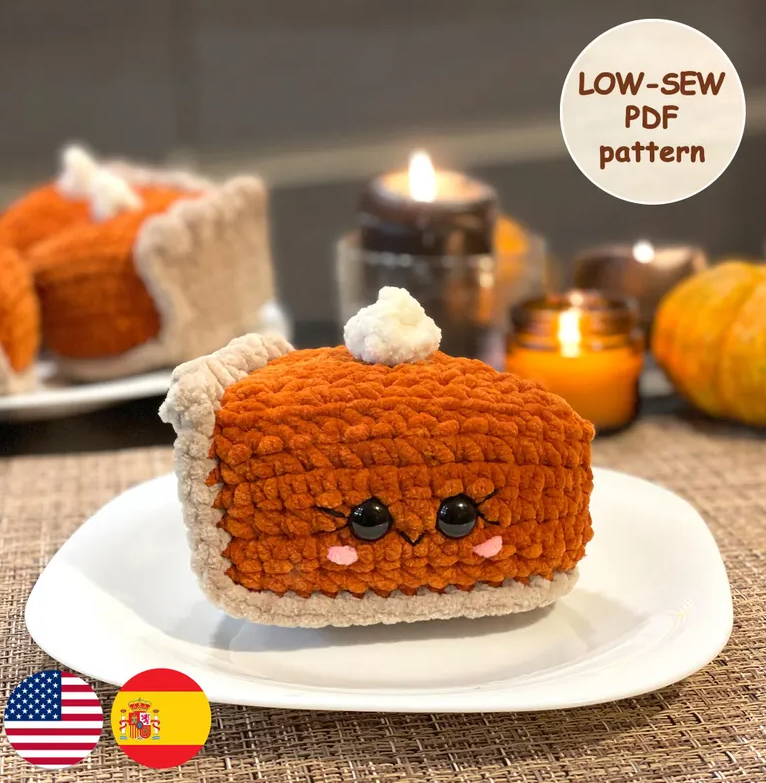 Pumpkin pie slice Crochet LOW SEW PATTERN, Fall Amigurumi, Kawaii Cake ...