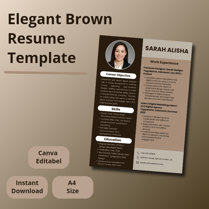Natural Vibe Resume – Elegant Brown Canva CV Template