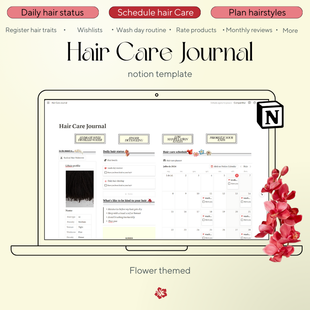 Notion Hair Care Tracker – Planner for Natural, Curly, and Wavy Hair