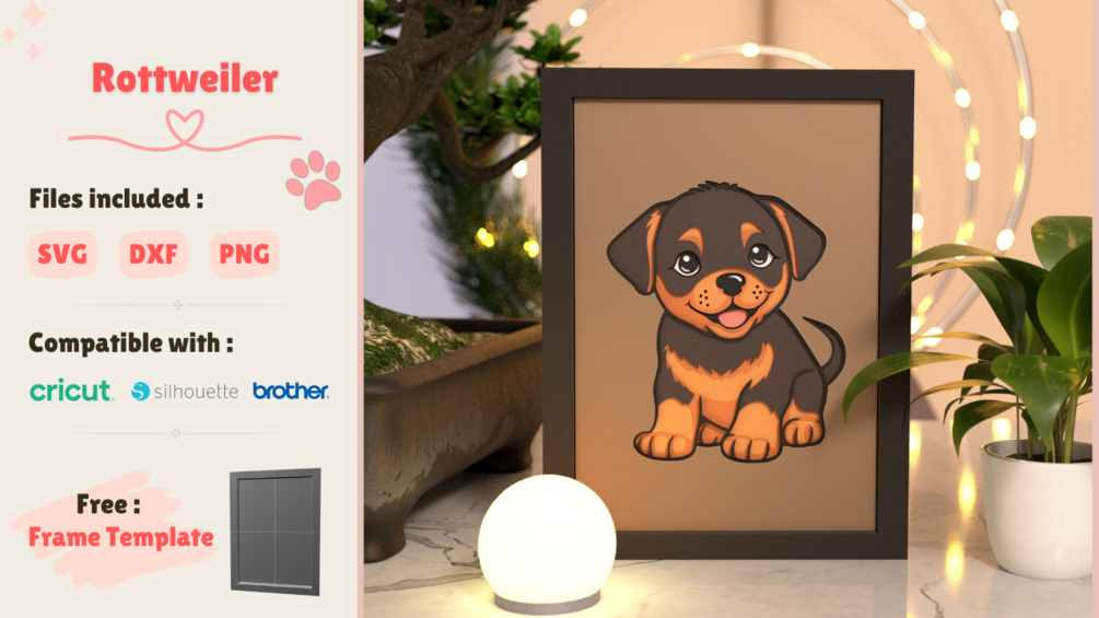 Rottweiler Puppy Shadow Box SVG Template