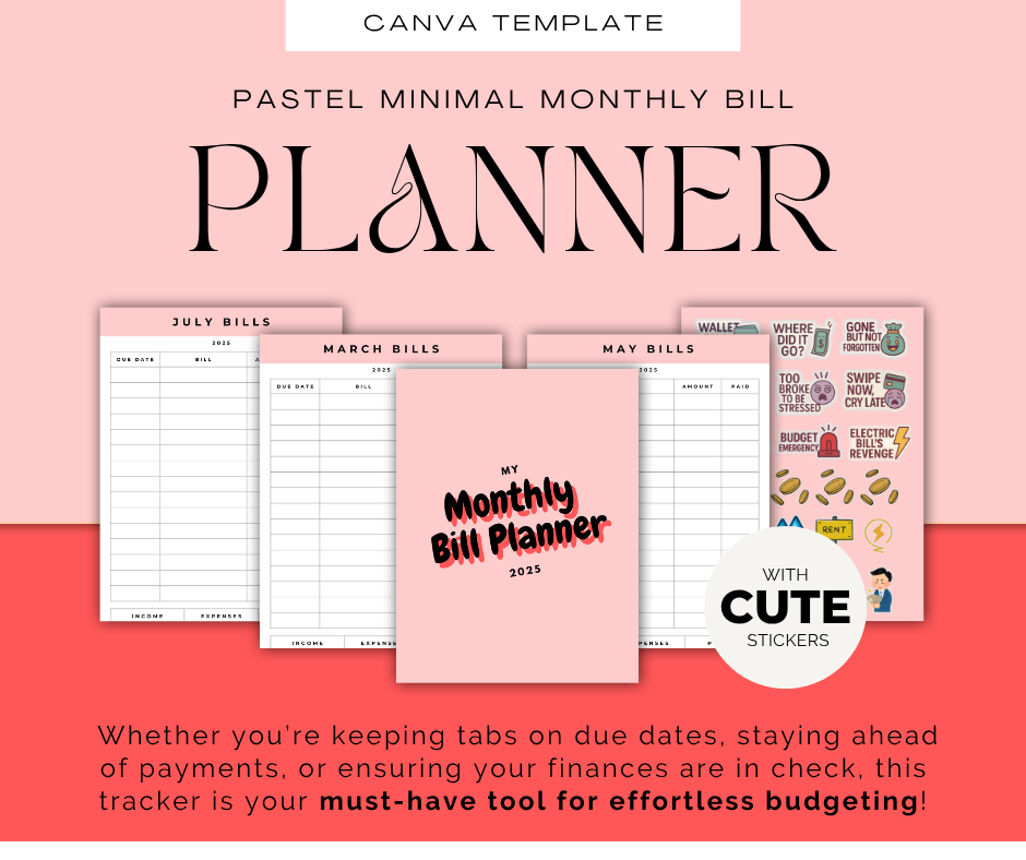 🌸 Pastel Pink Minimal Monthly Bill Planner – Printable & Editable 🌸