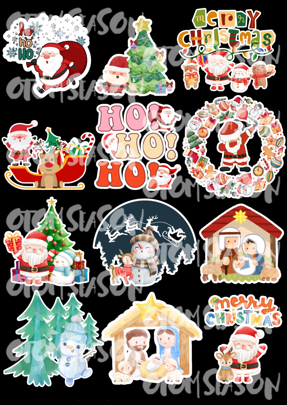 Printable Stickers| Christmas-Themed Designs (12 Designs)