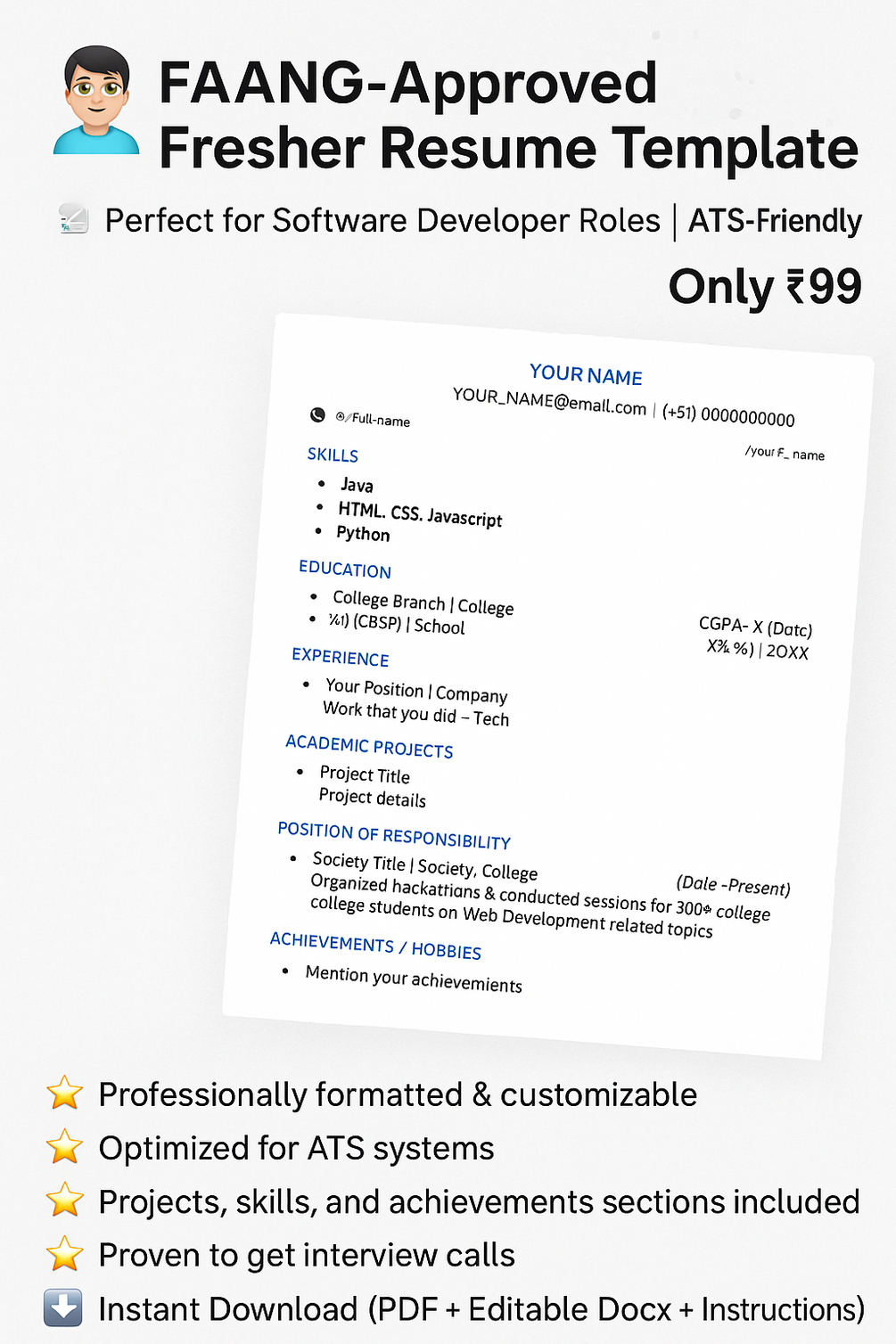Modern Resume Template for Aspiring Software Developers (PDF)
