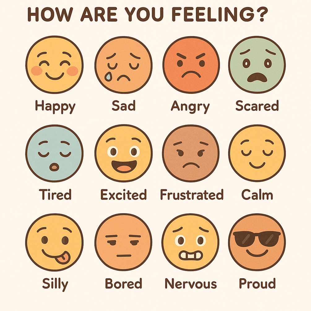 Morning Check-In Emotions Chart – SEL Visual Aid with 12 Feelings Faces