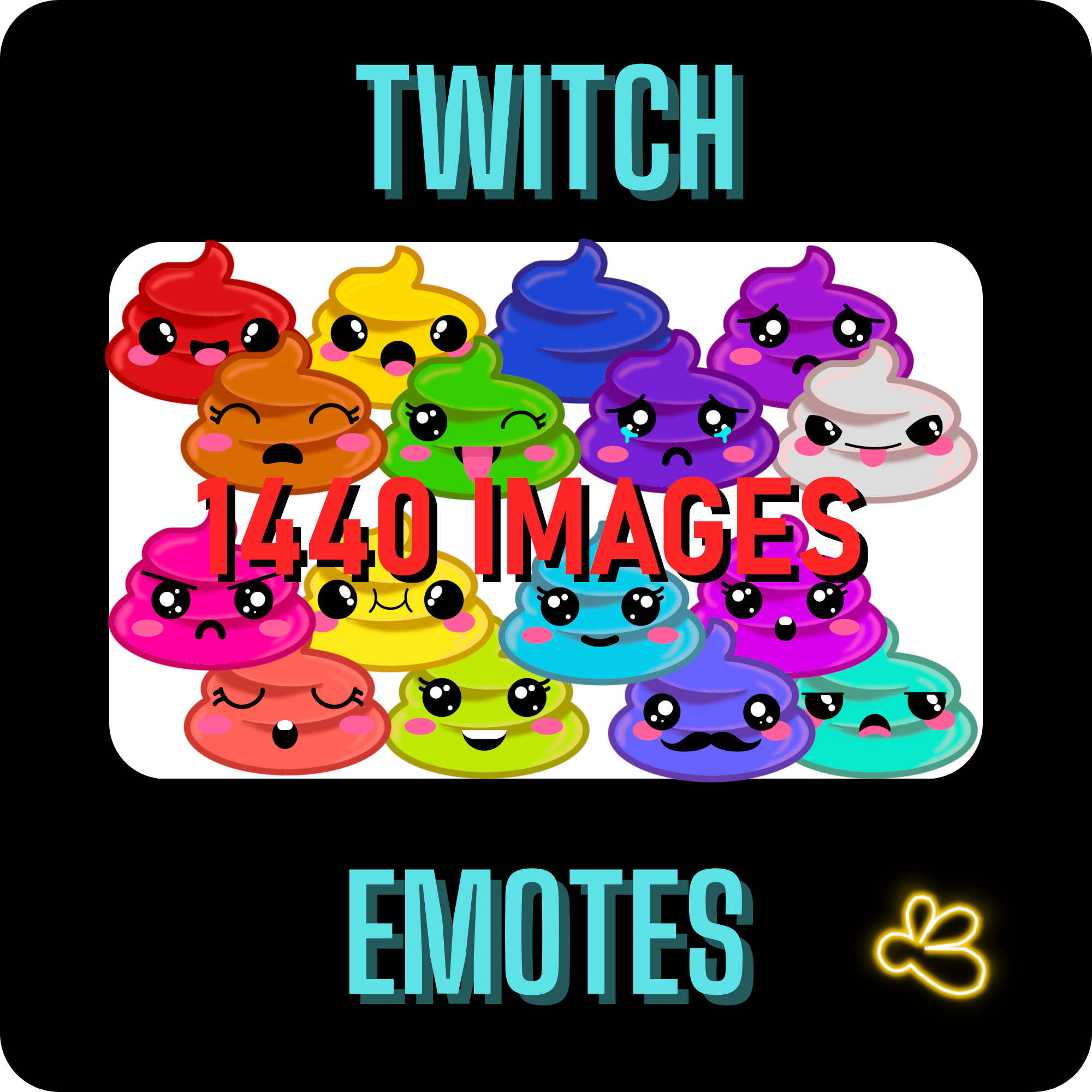 Presized Kawaii Poop Twitch Stream Badges and Emotes - PhyrePhlyZ