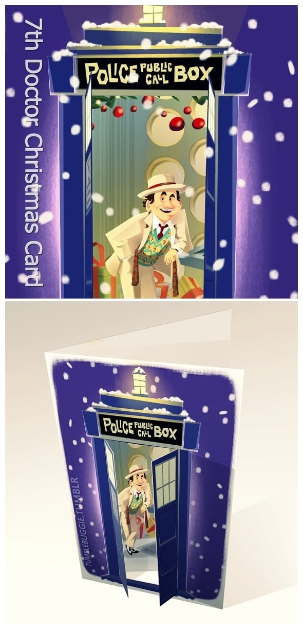 Christmas Card! 7th Doctor behind TARDIS doors!