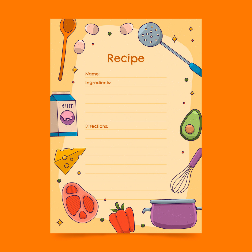 Hand drawn orange recipe book template