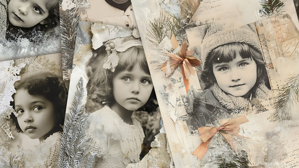 16 pc Sweet Girl Portrait on Ephemeral Christmas Collage Holiday ...